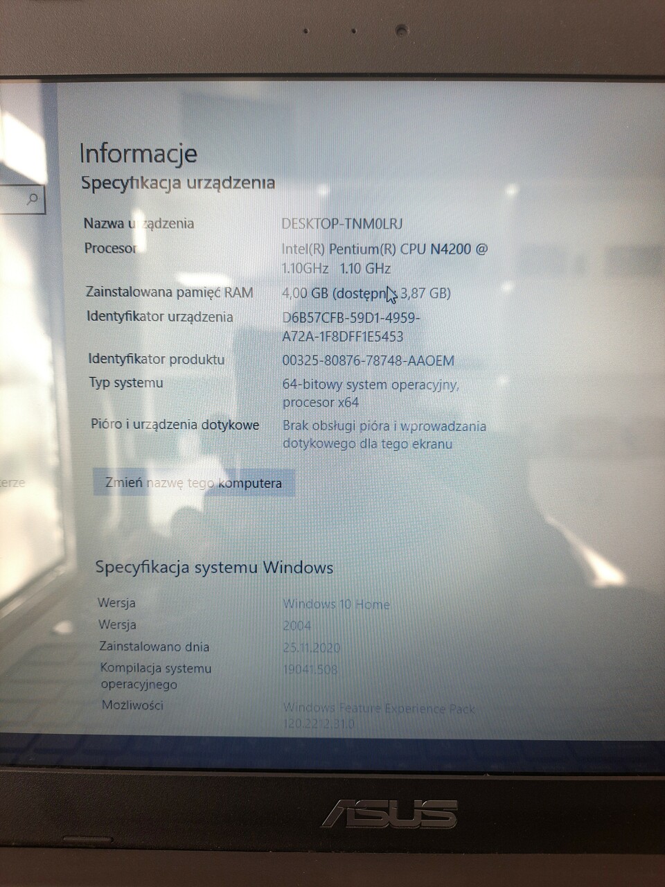 LAPTOP ASUS E502 WIN10HOME 4GB RAM 500GB HDD | Loombard.pl
