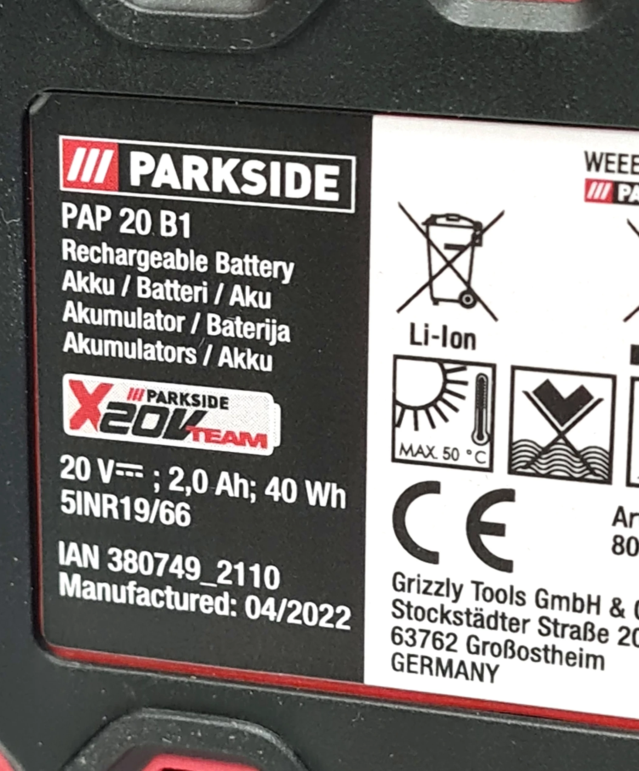 AKUMULATOR LI-ION PARKSIDE PAP 20 B1 20 V 2 AH | Akumulatory do ...