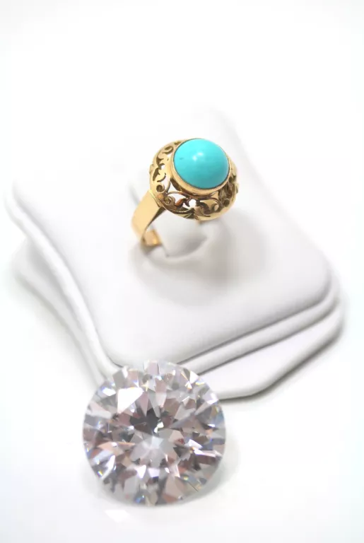 ZŁOTY PIERŚCIONEK Z TURKUSEM PR.585 R.18 4,93G | Pierścionki, obrączki | Loombard.pl