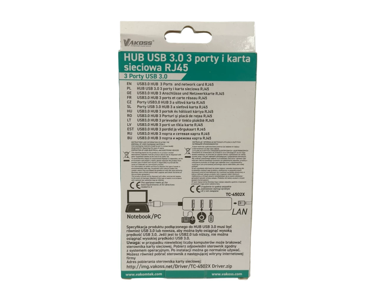 HUB USB 3.0 VAKOSS TC-4502X Z KARTĄ SIECIOWĄ RJ45 | Karty sieciowe ...