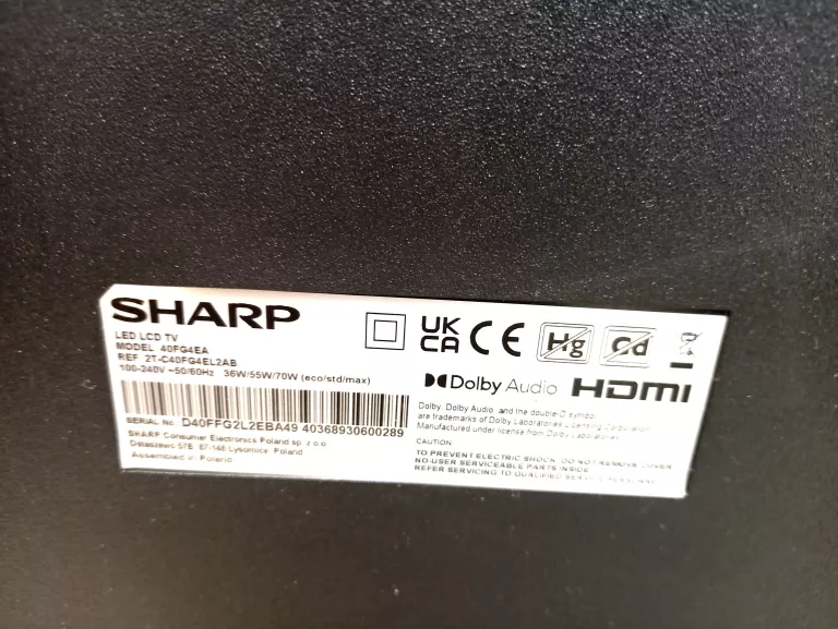 TELEWIZOR SHARP 40FG4EA 40" LED ANDROID TV + PILOT | Telewizory | Loombard.pl