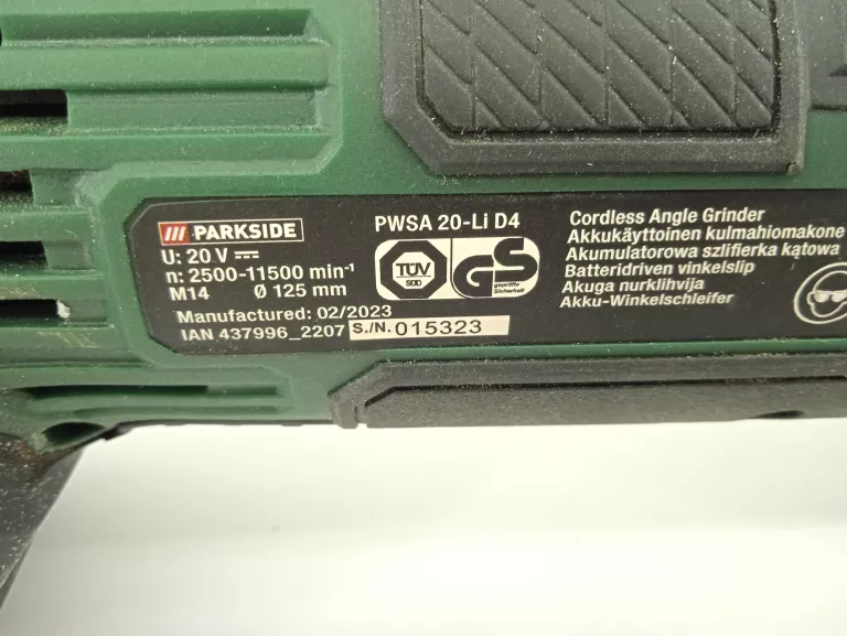 SZLIFIERKA AKUMULATOROWA PARKSIDE PWSA 20-LI D4 -BRAK ŁADOWARKI ...