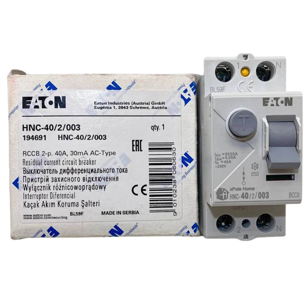 WYŁĄCZNIK RÓŻNICOWOPRĄDOWY 40A 2P 30MA 6KA TYP AC | Zabezpieczenia i ...