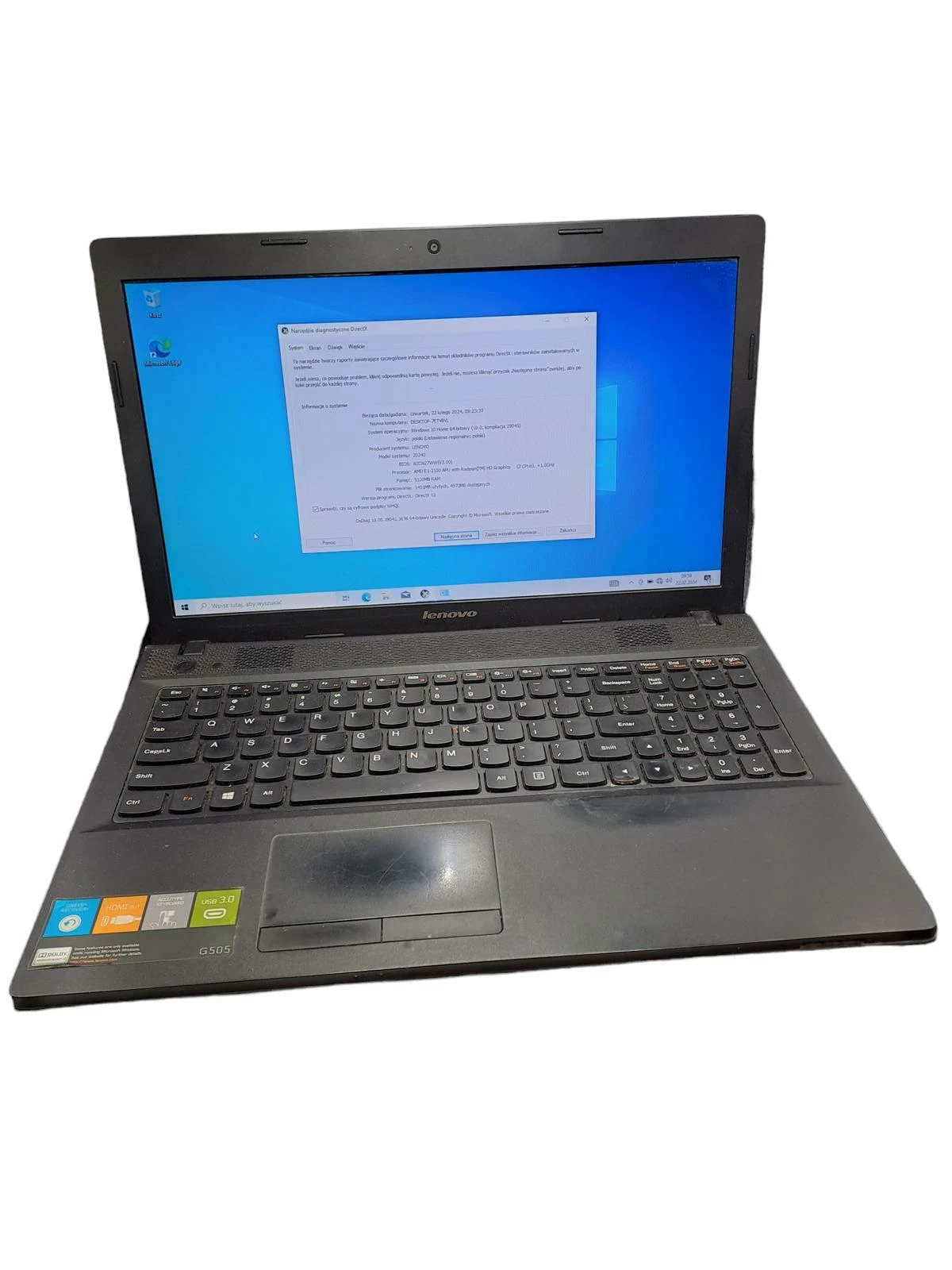 LAPTOP LENOVO G505 E1-2100 5GB 256GB SSD AMD OPIS!!! | Laptopy | Loombard.pl