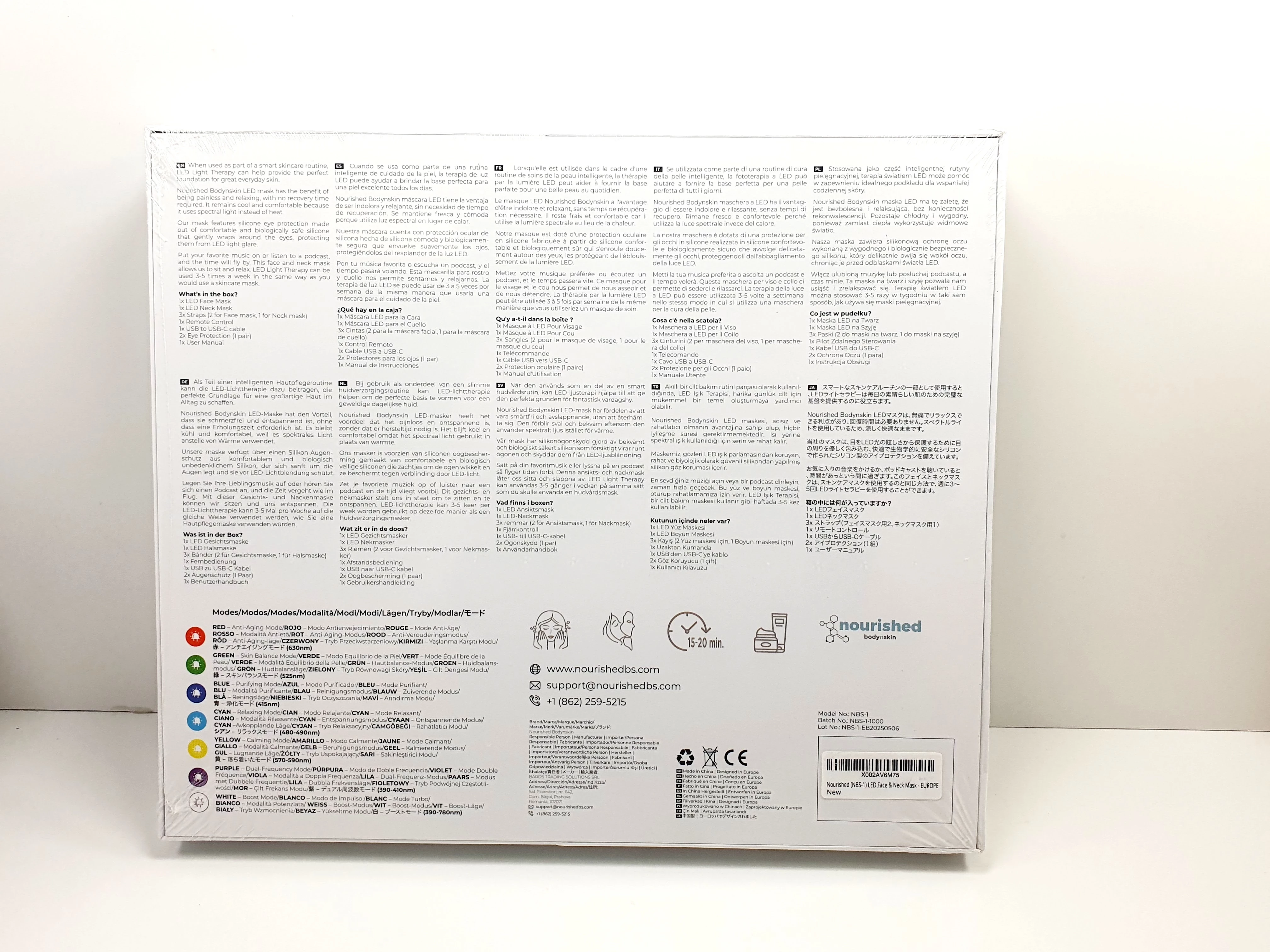 NOURISHED BODYNSKIN LED LIGHT THERAPY FACE AND NECK MASK SET 7 COLORS ...