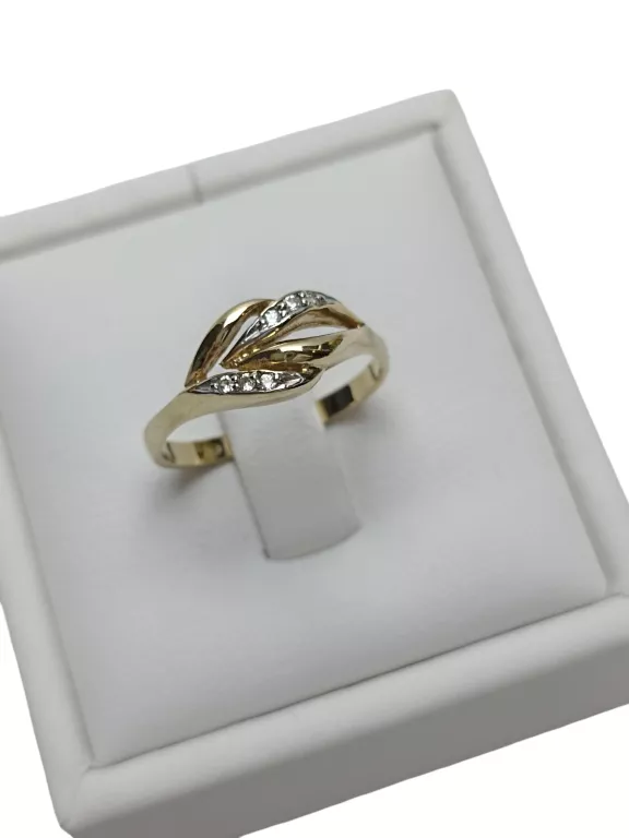 PIĘKNY ZŁOTY PIERŚCIONEK Z LISTKIEM (333P, 16R, 1,76G) | Pierścionki, obrączki | Loombard.pl