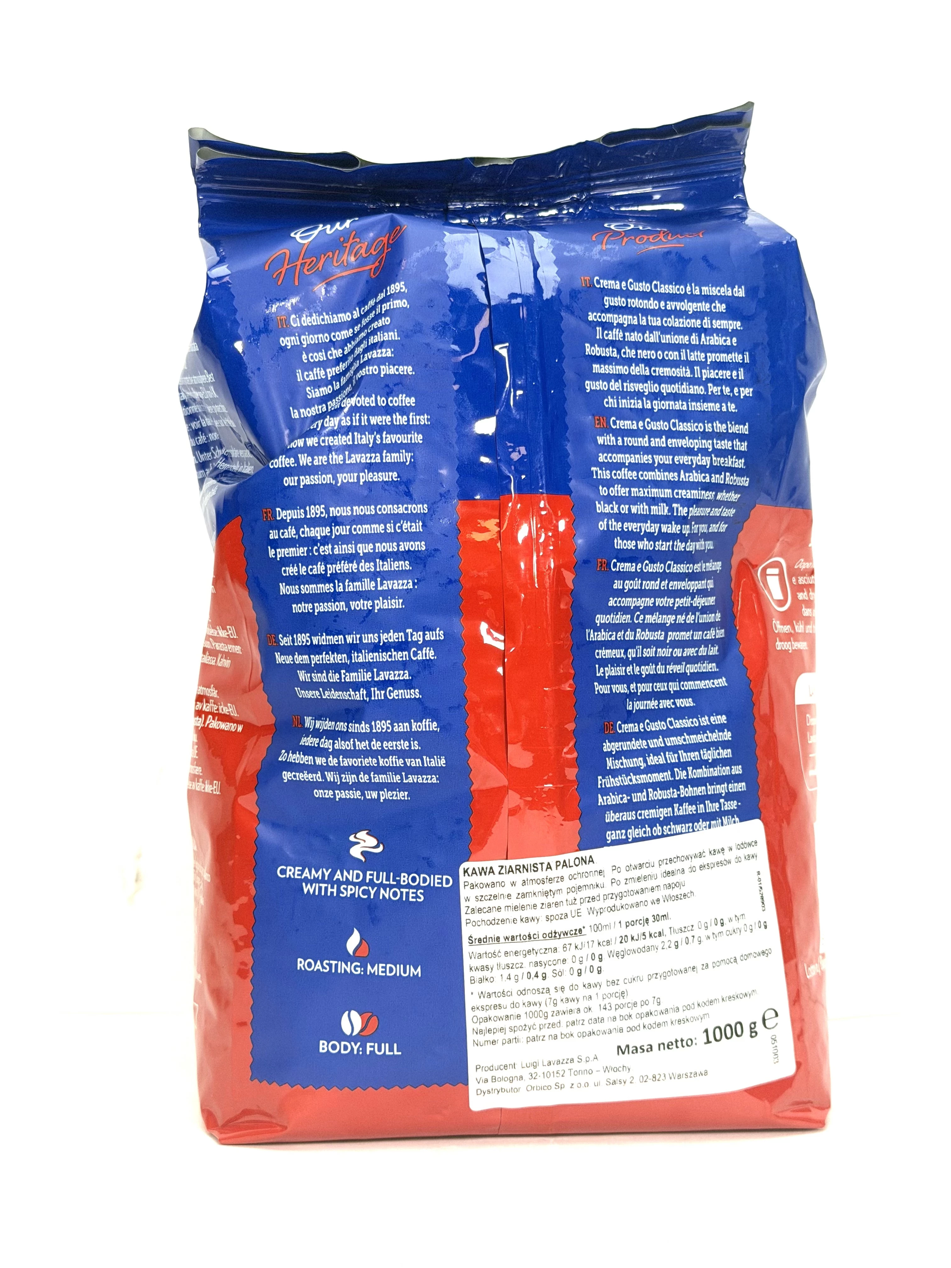 KAWA ZIARNISTA MIESZANA LAVAZZA CREMA E GUSTO CLASSICO 1000 G | Loombard.pl