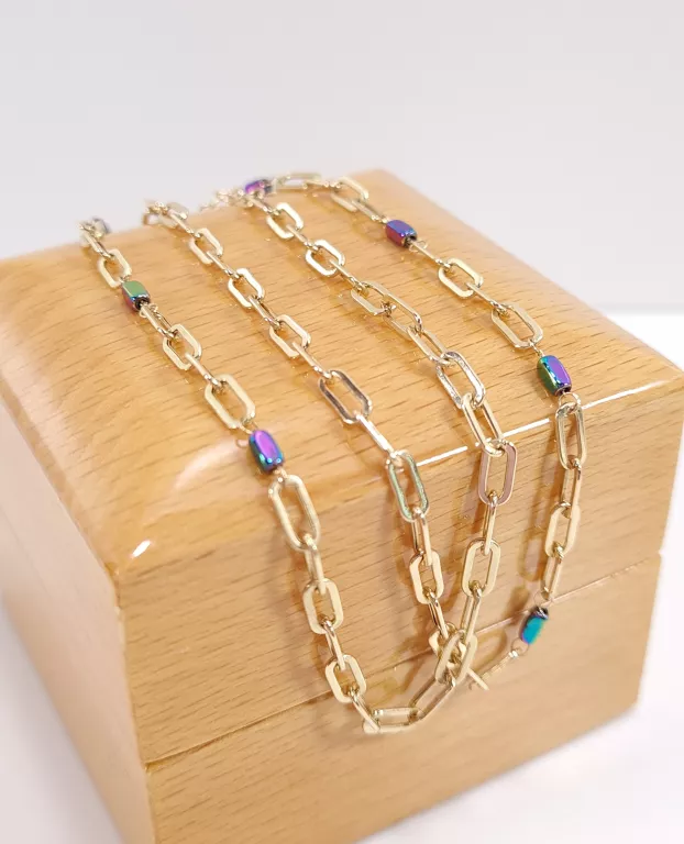 NIENOSZONY ZŁOTY ŁAŃCUSZEK ANKIER Z KAMIENIAMI 45CM 585 3,88G | Loombard.pl