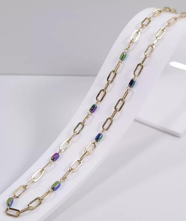 NIENOSZONY ZŁOTY ŁAŃCUSZEK ANKIER Z KAMIENIAMI 45CM 585 3,88G | Loombard.pl