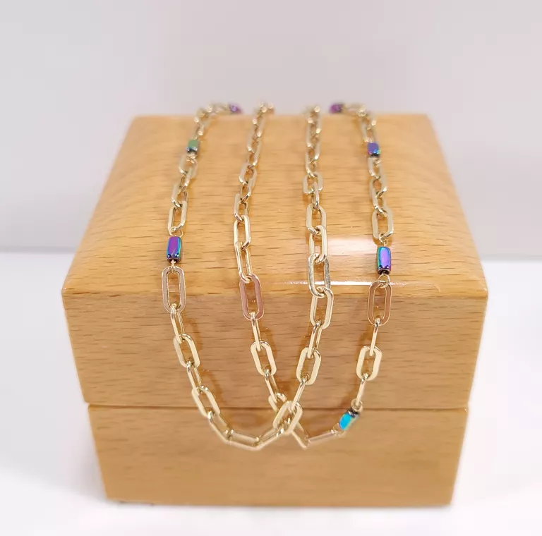 NIENOSZONY ZŁOTY ŁAŃCUSZEK ANKIER Z KAMIENIAMI 45CM 585 3,88G | Loombard.pl