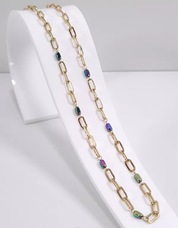 NIENOSZONY ZŁOTY ŁAŃCUSZEK ANKIER Z KAMIENIAMI 45CM 585 3,88G | Loombard.pl