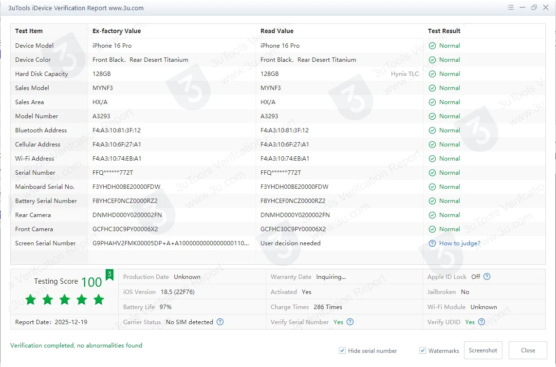 TELEFON APPLE IPHONE 16 PRO 5G 128GB 6.3" DESERT TITANIUM BAT: 98% ...