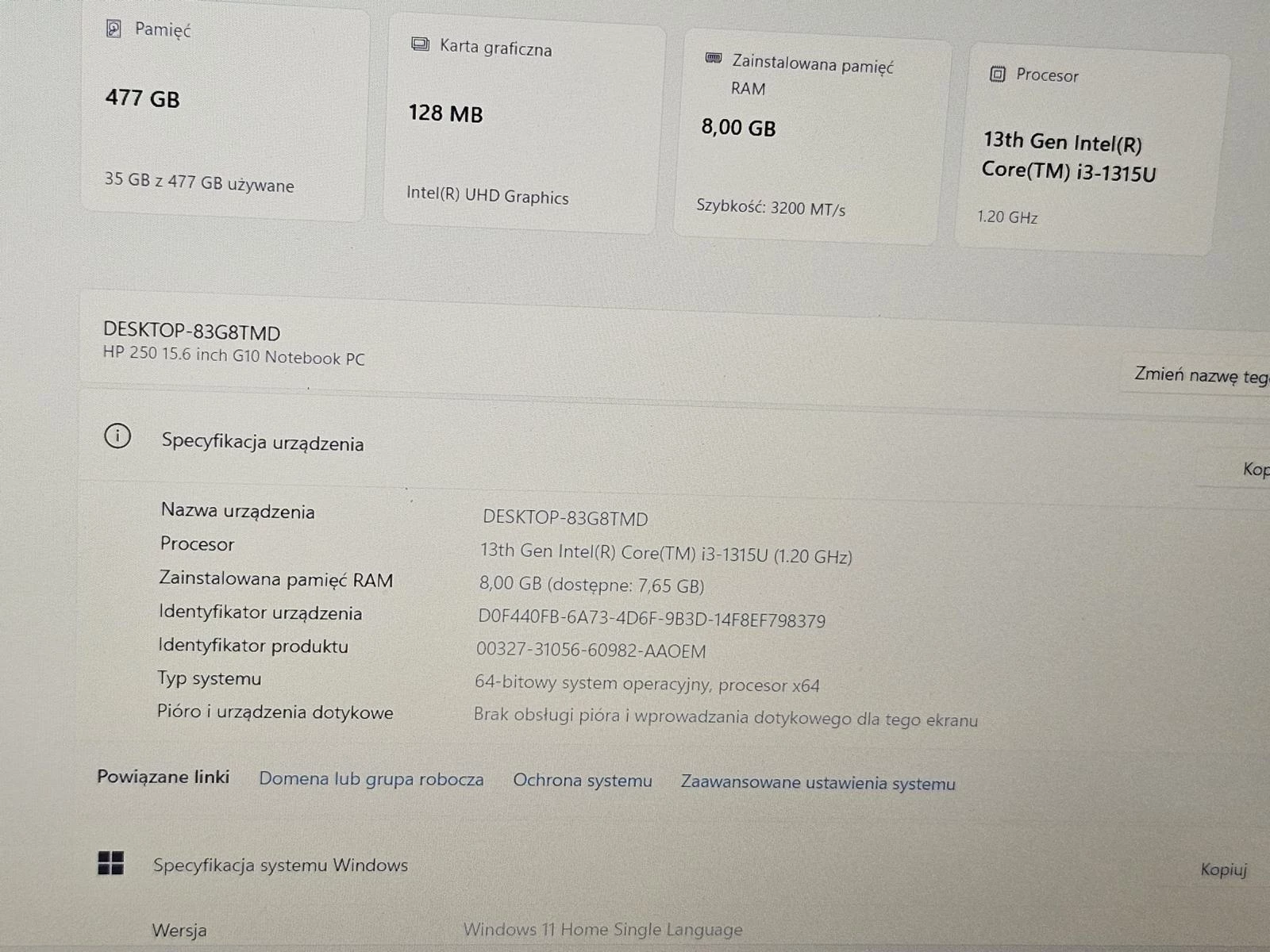 LAPTOP HP 250 G10 15.6" FHD I3-1315U 8GB SSD512GB | Laptopy | Loombard.pl