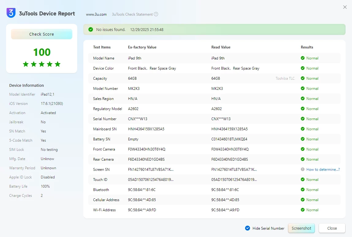TABLET APPLE IPAD 10.2" 9 GEN A2602 64 GB WI-FI BAT, 100% GW.10.2026R ...