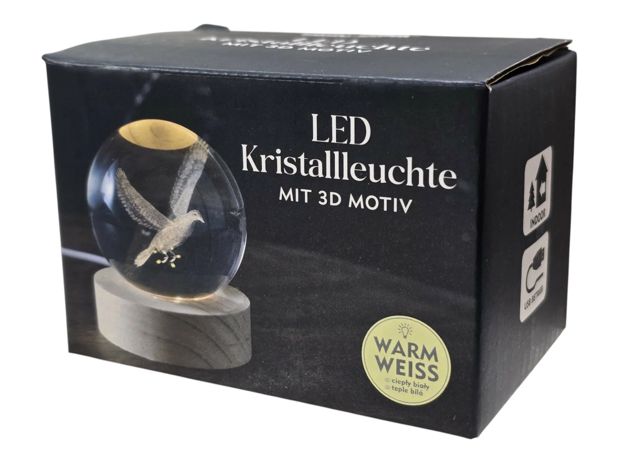 KULA LED LAMPKA USB Z MOTYWEM PTAKA 6X6CM SZKŁO DREWNO PTAK | Loombard.pl
