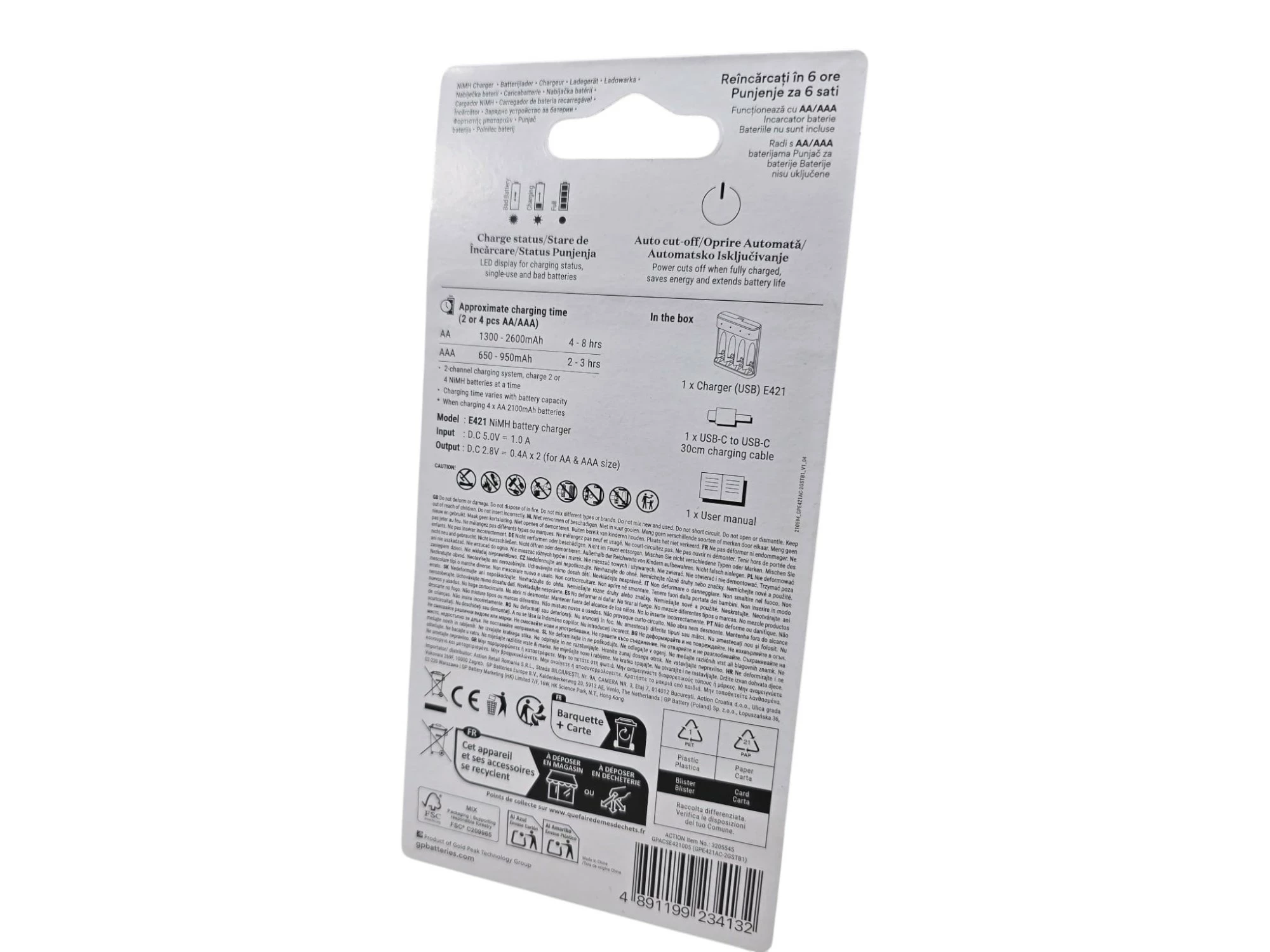 ŁADOWARKA E421 NIMH FIRMA GP ŁADOWANIE 4 BATTERII AKU AA AAA 6H BIAŁA ...