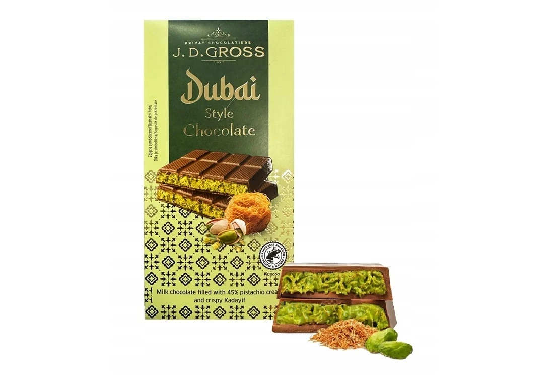 J.D. GROSS DUBAI CHOCOLATE PISTACJA I KADAYIF CZEKOLADA DUBAJSKA 122 G | Loombard.pl