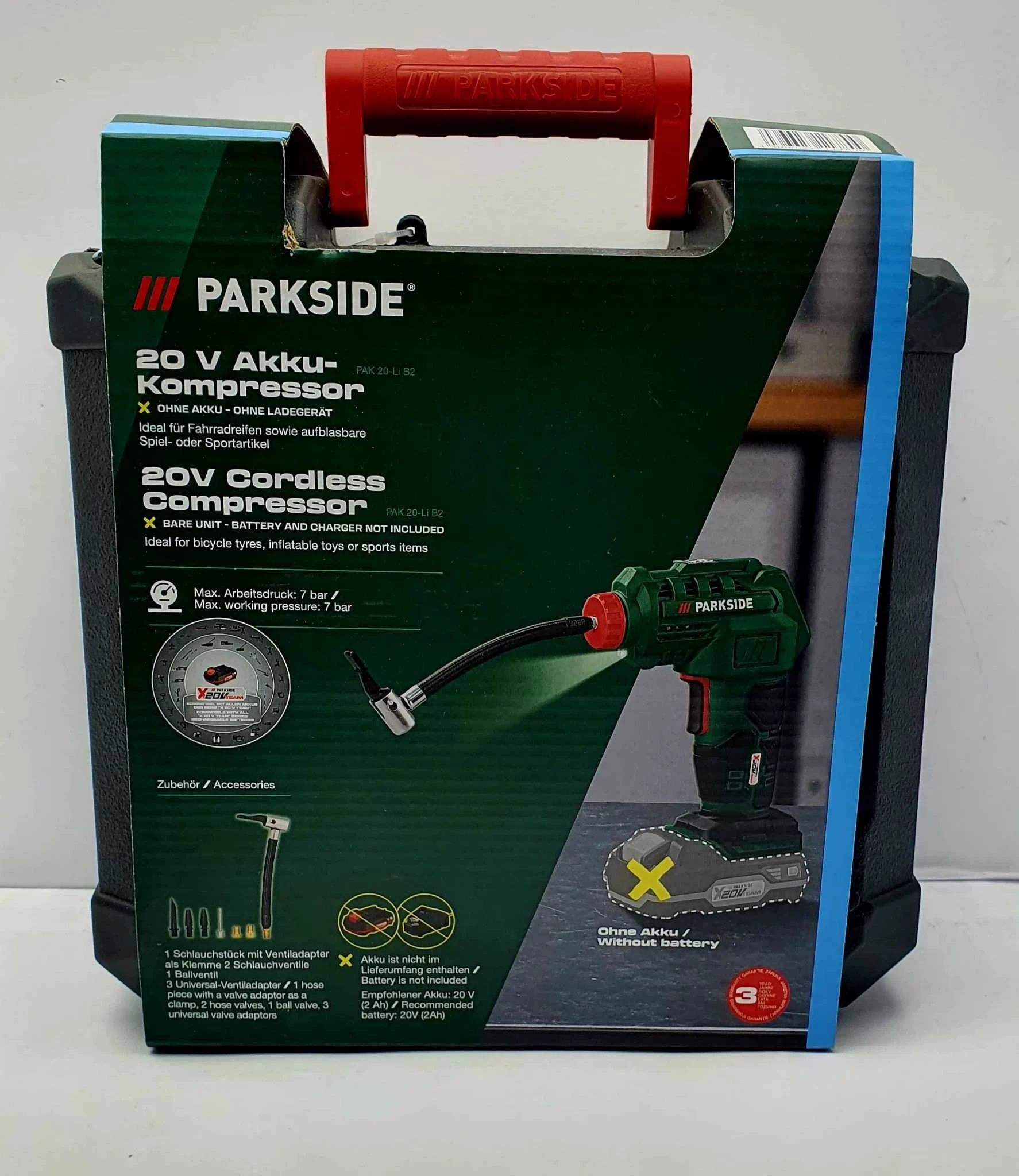 AKUMULATOROWA SPRĘŻARKA KOMPRESOR PARKSIDE PAK 20-LI B2 7 BAR #IGŁA ...