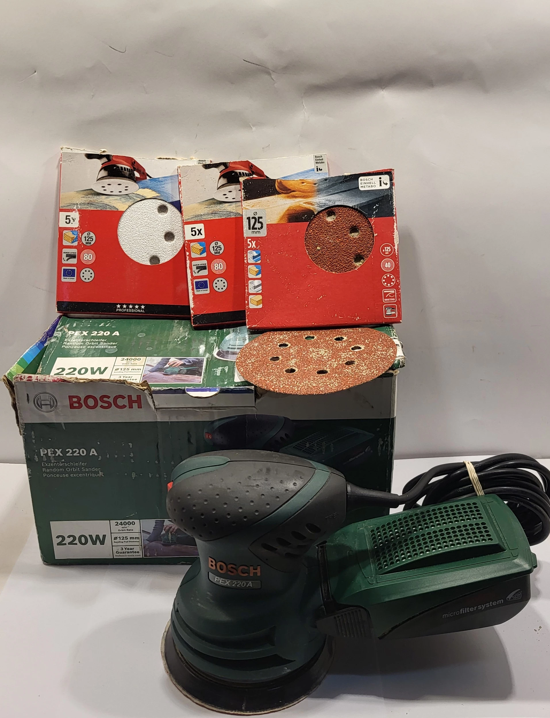 SZLIFIERKA OSCYLACYJNA BOSCH PEX 220 A KOMPLET | Szlifierki | Loombard.pl