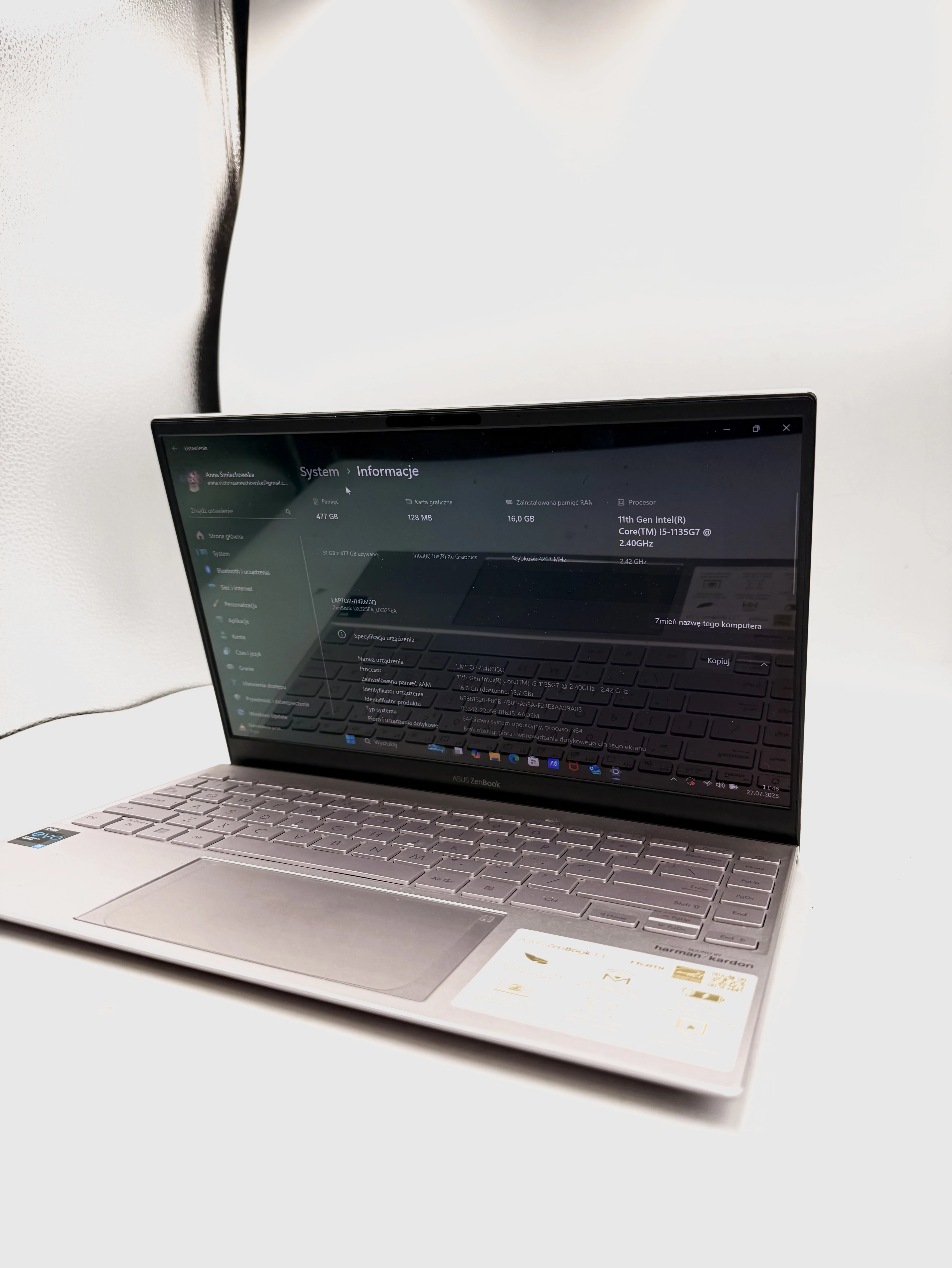LAPTOP ASUS ZENBOOK 13 OLED UX325E I5-1135G7 16GB 512GB | Laptopy ...