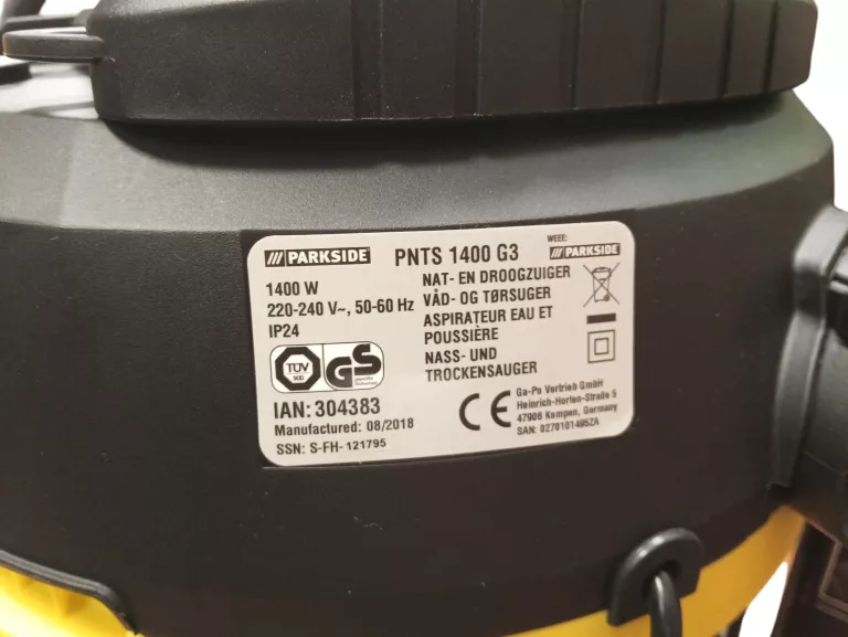 ODKURZACZ PRZEMYSŁOWY PARKSIDE PNTS 1400 G3 1400W KPL | Odkurzacze ...