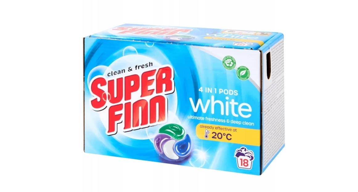 KAPSUŁKI DO PRANIA BIAŁEGO SUPER FINN 4-IN-1 PODS WHITE 18 SZT ...