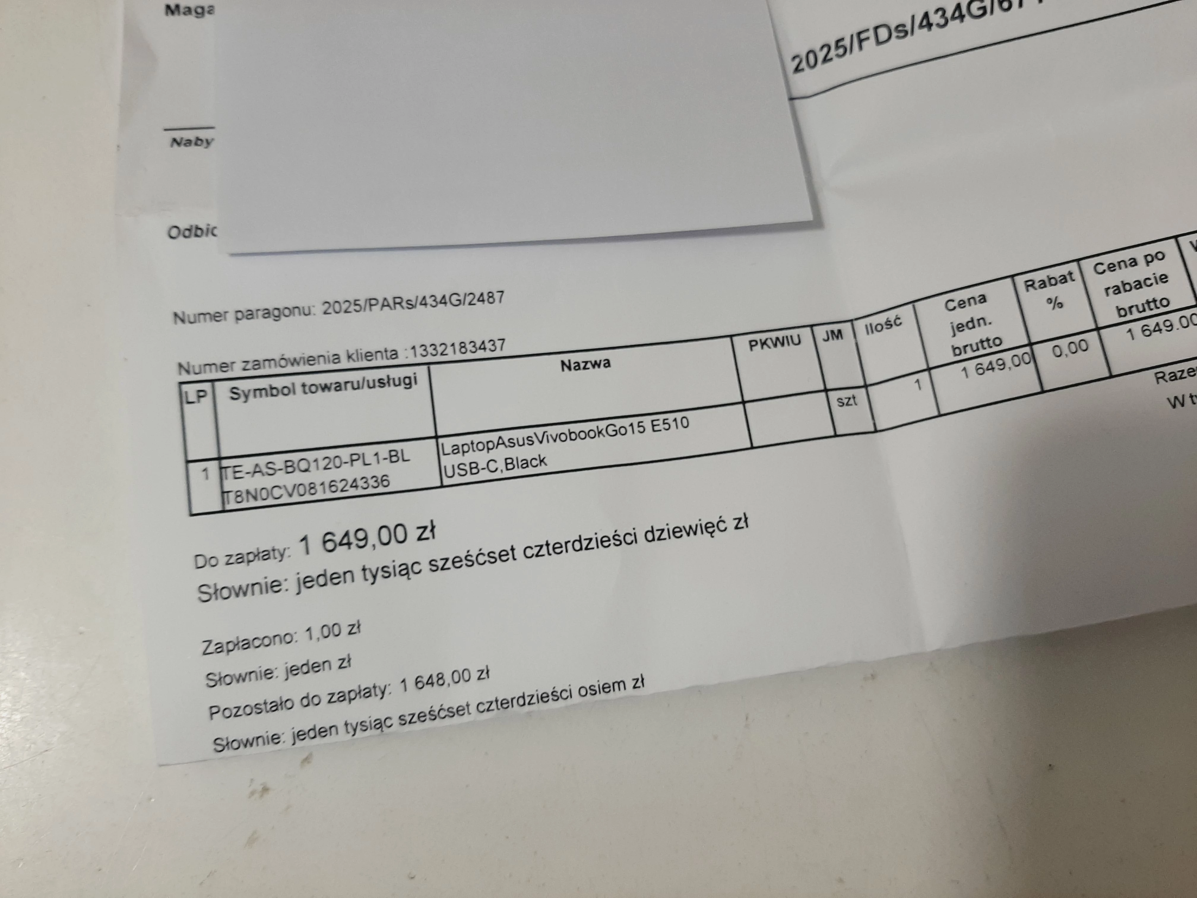 LAPTOP ASUS VIVOBOOK GO E510 E510KA/ KOMPLET FV | Laptopy | Loombard.pl