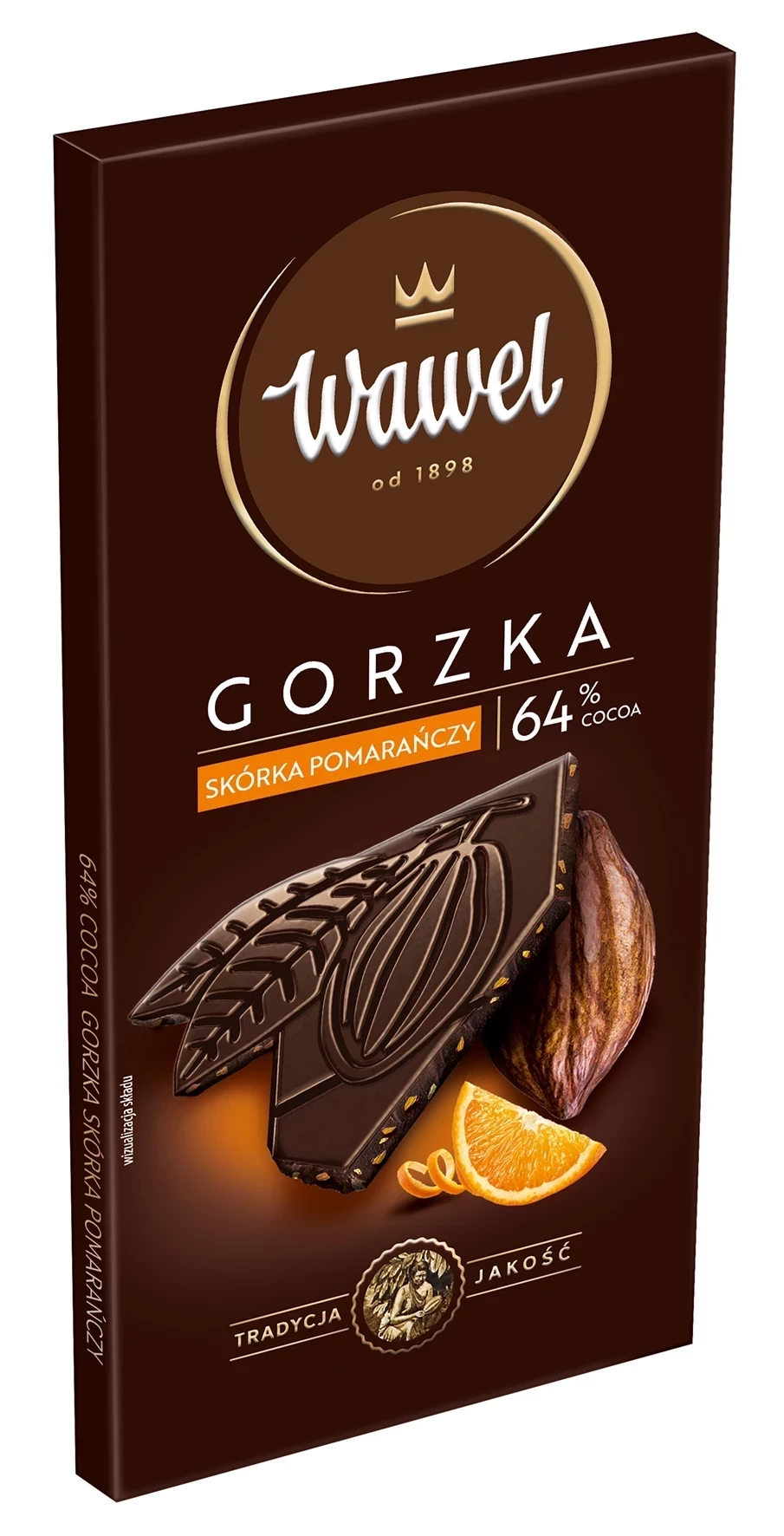 WAWEL CZEKOLADA PREMIUM GORZKA 64% COCOA SKÓRKA Z POMARAŃCZY 90G ...