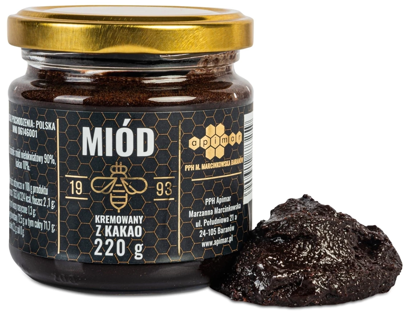 MIÓD KREMOWANY Z KAKAO 220 G POLSKI MIÓD CZEKOLADOWY 02/28 | Loombard.pl