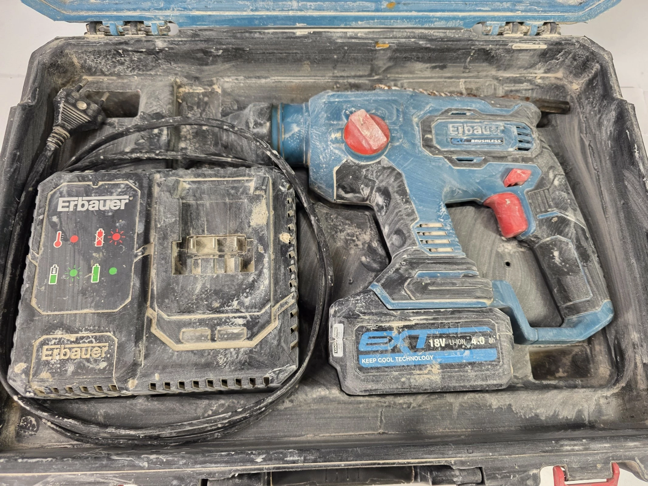 MŁOTOWIERTARKA AKUMULATOROWA ERBAUER ERH18 2J SDS PLUS + AKU 4AH + ŁAD ...