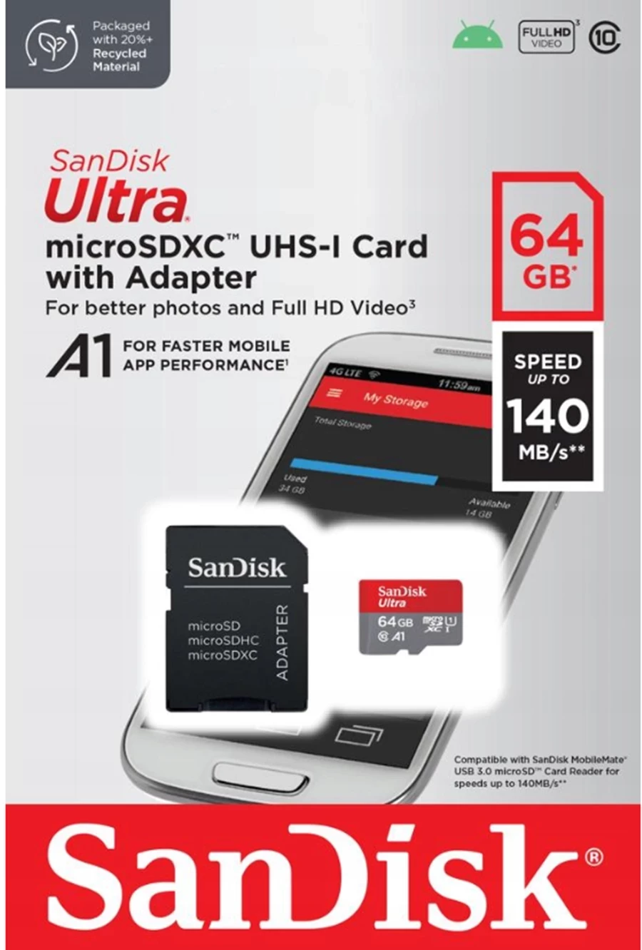 SANDISK ULTRA KARTA 64GB MICRO SDXC 140MB/S SD + ADAPTER | Karty ...