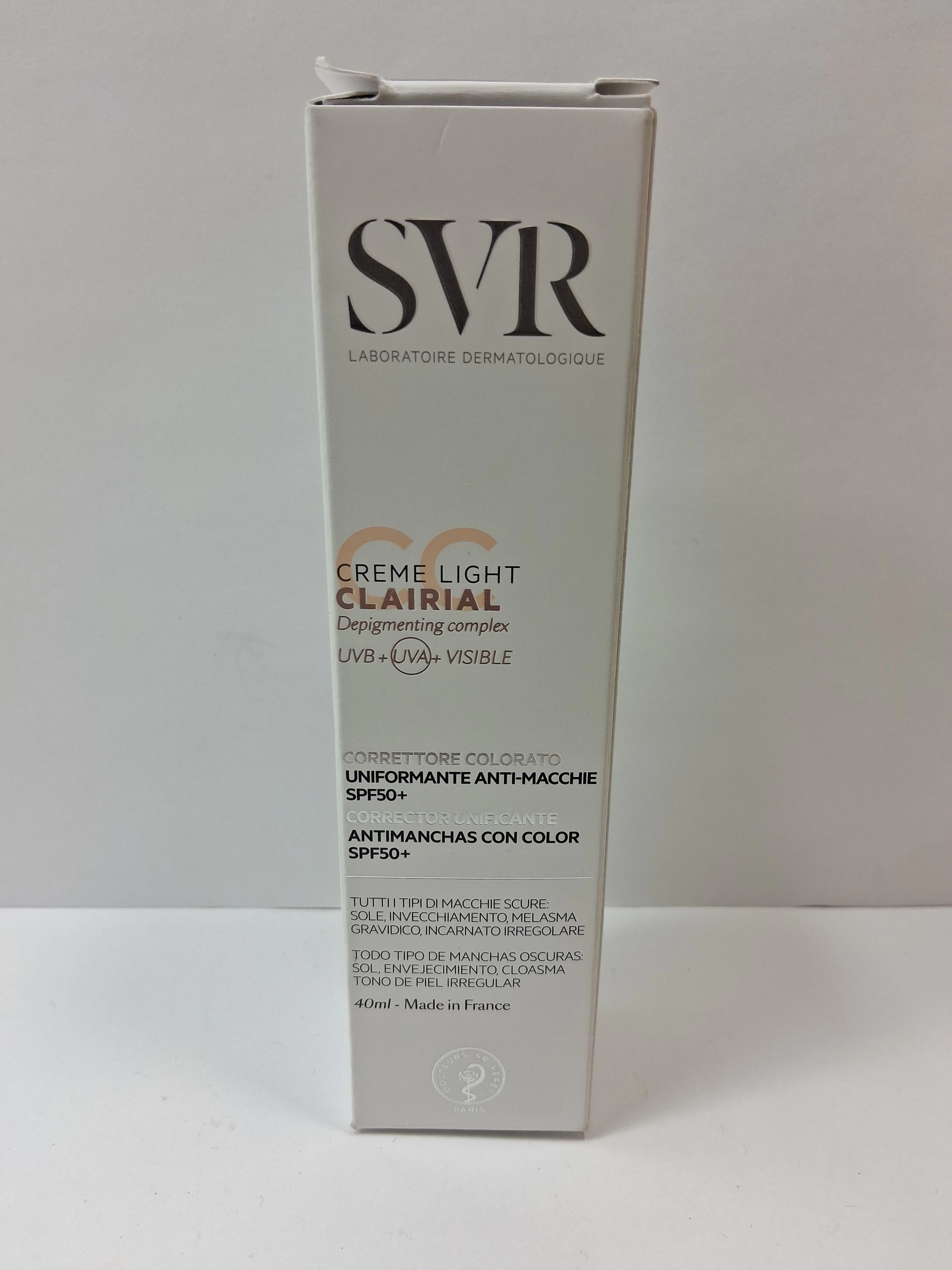 SVR CLAIRIAL CREME CC SPF50 KOREKTOR WYRÓWNUJĄCY KOLORYT SKÓRY LIGHT 40 ...