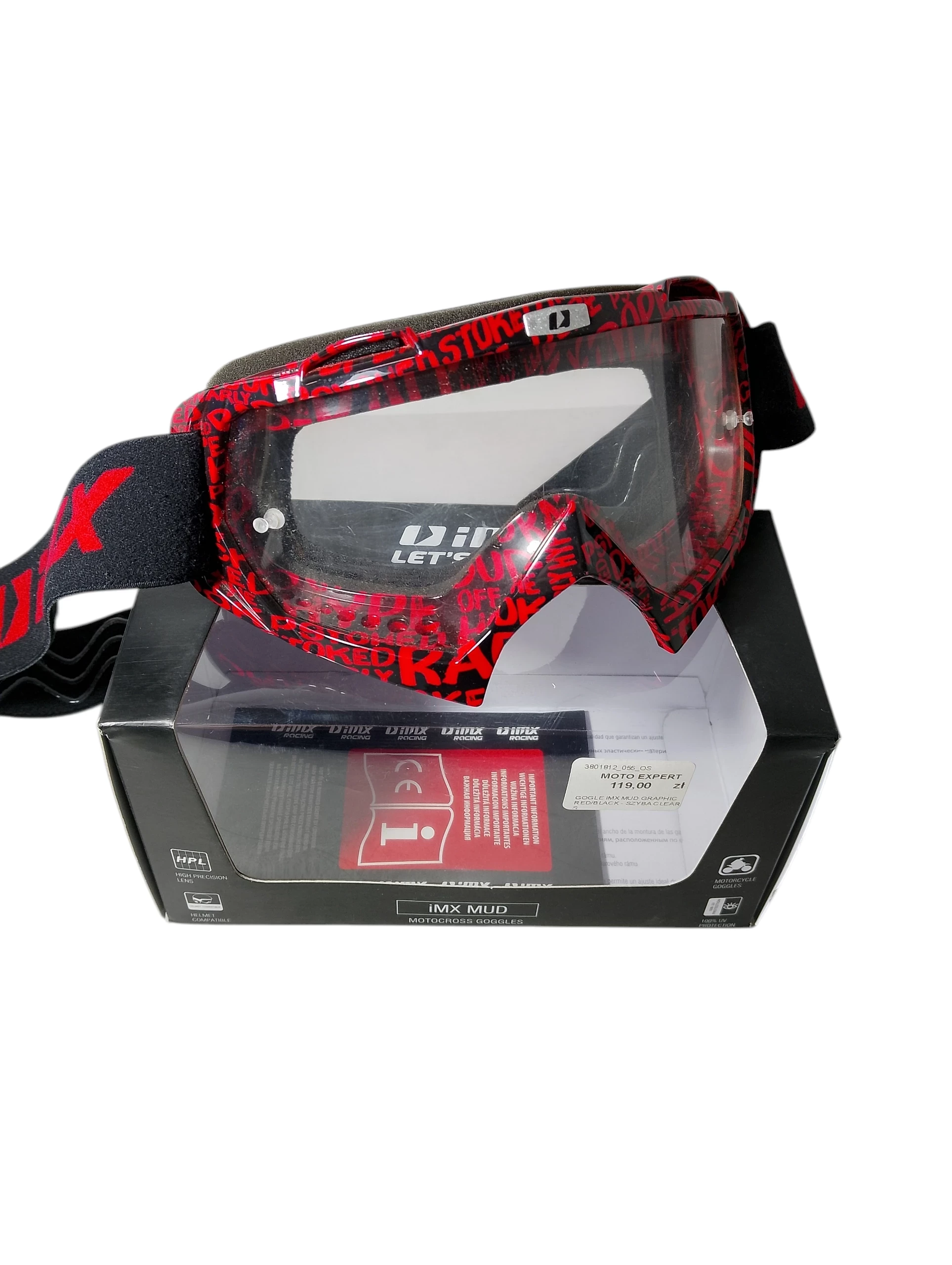 GOGLE MOTOCYKLOWE IMX MUD GRAPHIC RED/BLACK SZYBA CLEAR CZERWONY CZARNY ...