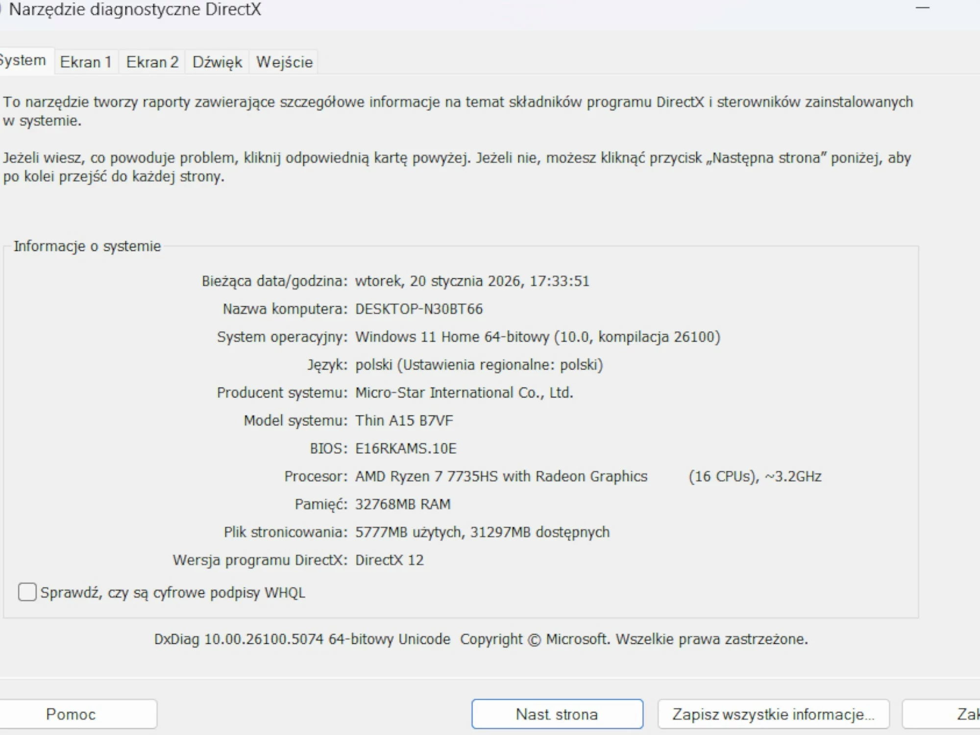 LAPTOP MSI THIN A15 B7VF 15.6" IPS 144HZ R7-7735HS 32GB/1000GB RTX 4060 ...