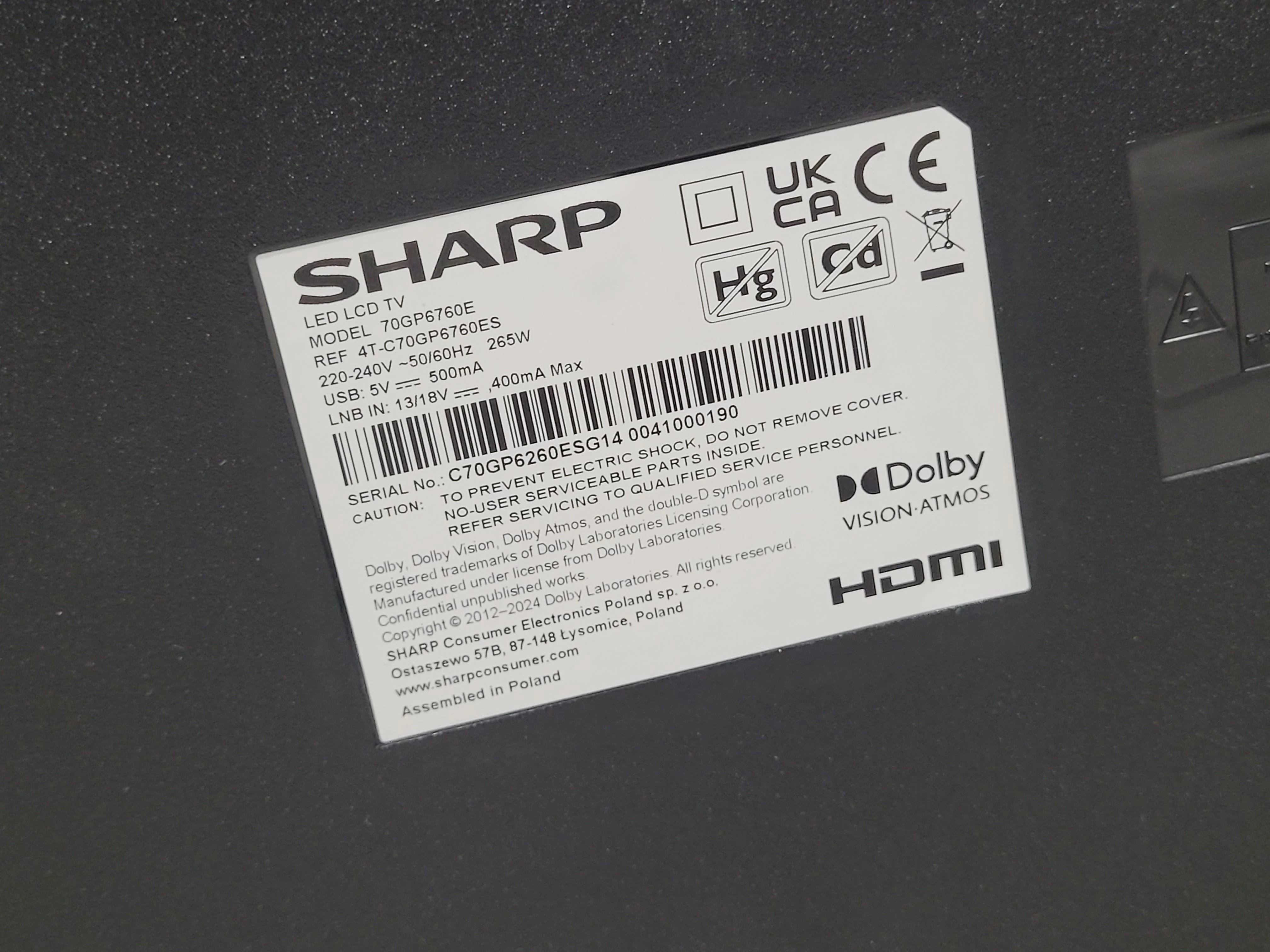 TELEWIZOR SHARP 70GP6760E 70" QLED GOOGLE-VISION UHD FRAMELESS ...