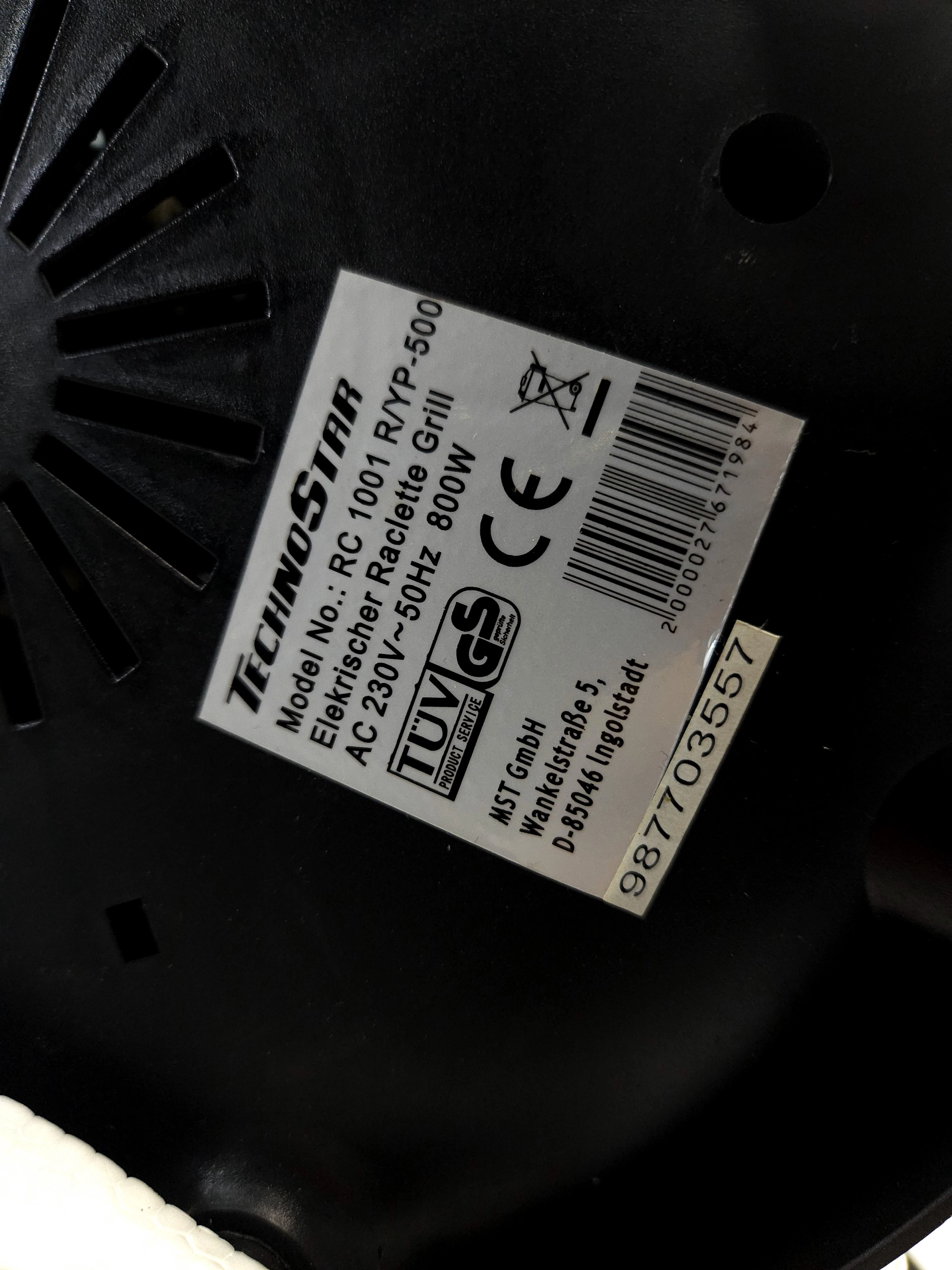 GRILL ELEKTRYCZNY RACLETTE TECHNOSTAR RC 1001R | Grille elektryczne ...