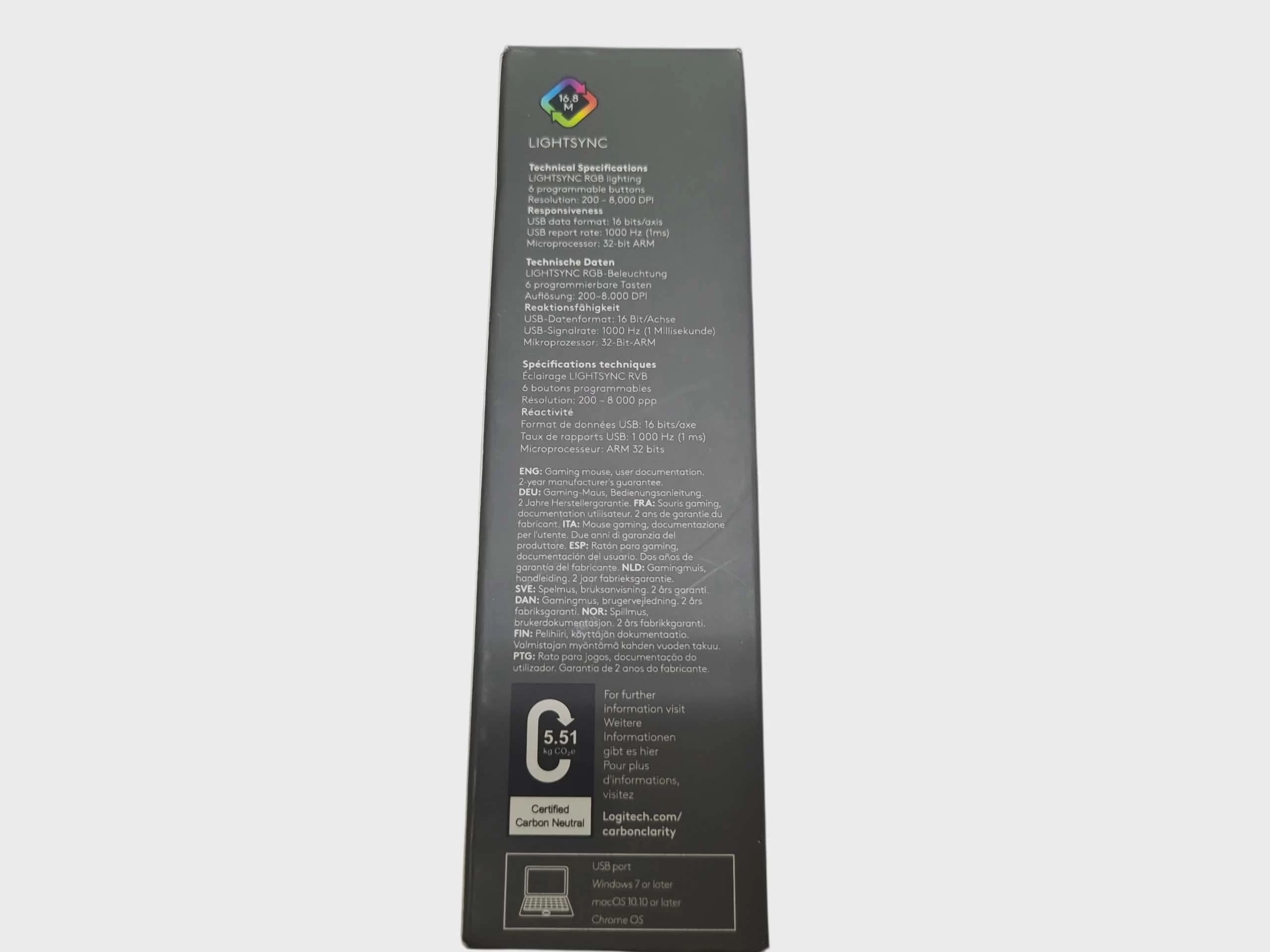 LOGITECH G203 LIGHTSYNC GAMING MOUSE, Z OŚWIETLENIEM RGB, PC/MAC-BIAŁY ...