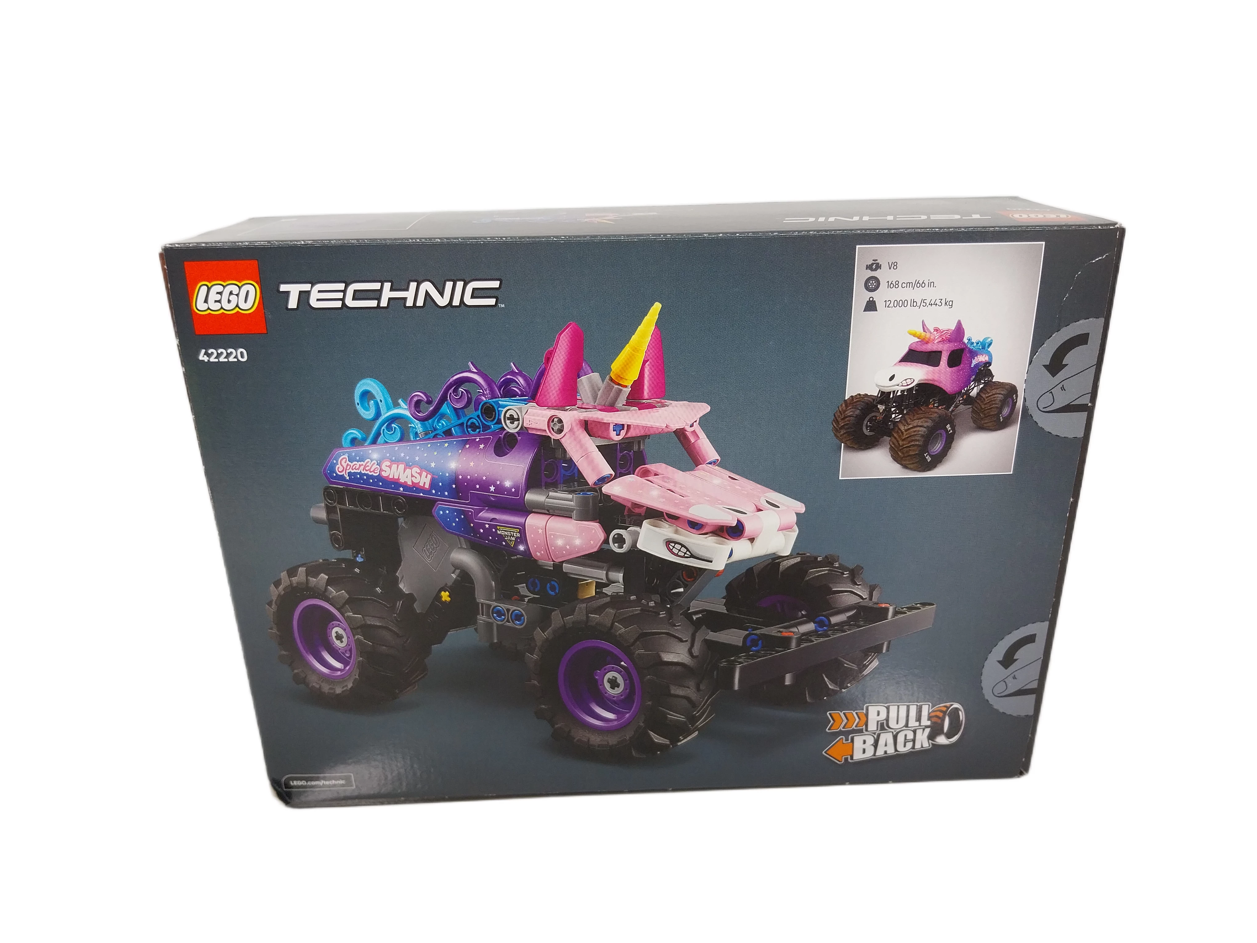 LEGO TECHNIC 42220 MONSTER JAM SPARKLE SMASH JEDNOROŻEC PULL-BACK ...