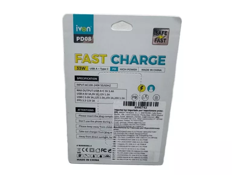KOSTKA DO ŁADOWANIA IVON FAT CHARGE USB A+ TYPE C 33W | Sieciowe ...